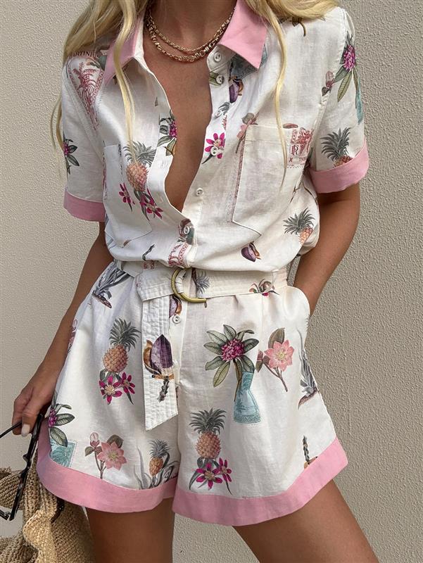 Lyra Linen Playsuit | Tropical Printed Playsuit - KIVARI