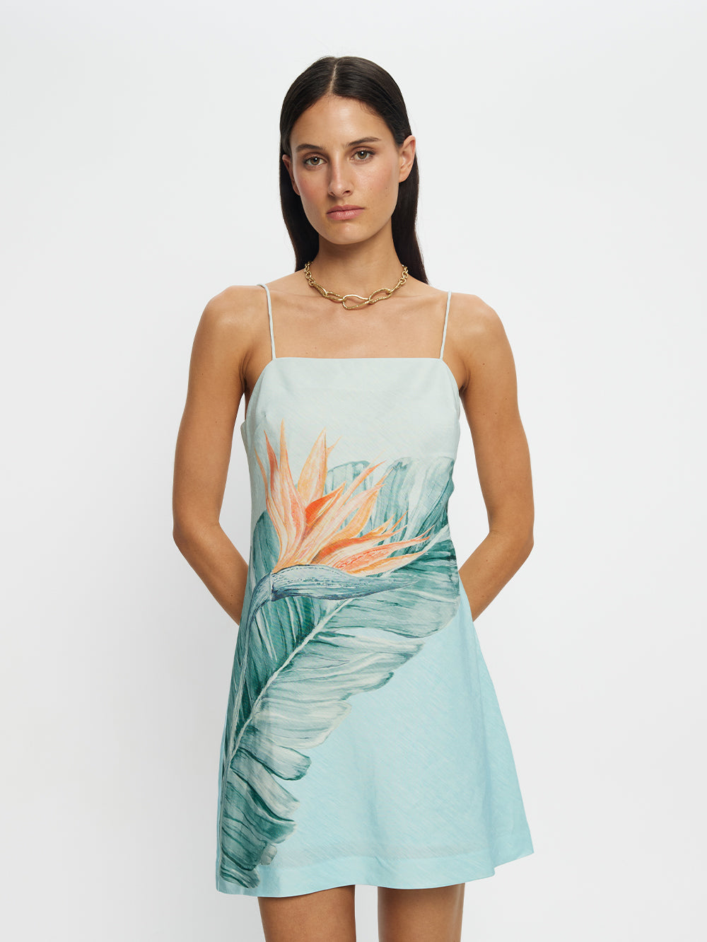 Cassia Mini Dress | Palm Printed Mini Dress - KIVARI