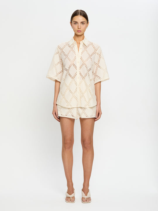 Izzy Shirt - Cream | Cream Embroidery Shirt - KIVARI