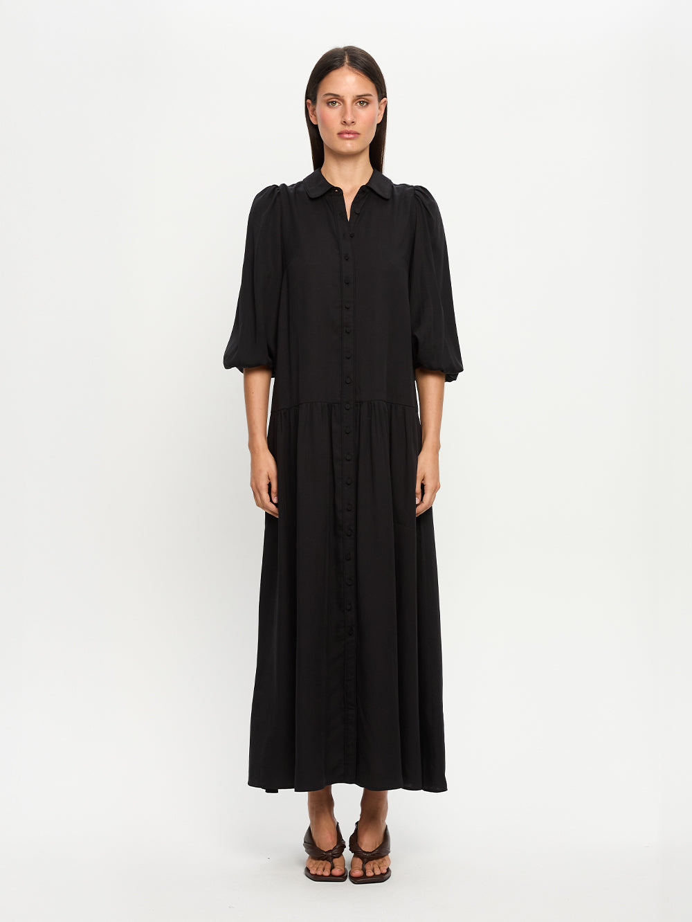 Justine Maxi Dress - Black | Black Shirt Maxi Dress – KIVARI